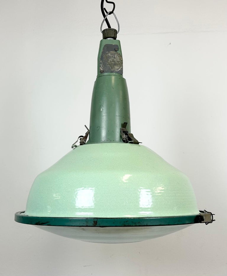 Industrial Soviet Green Enamel Pendant Light with Glass Cover, 1960s ...