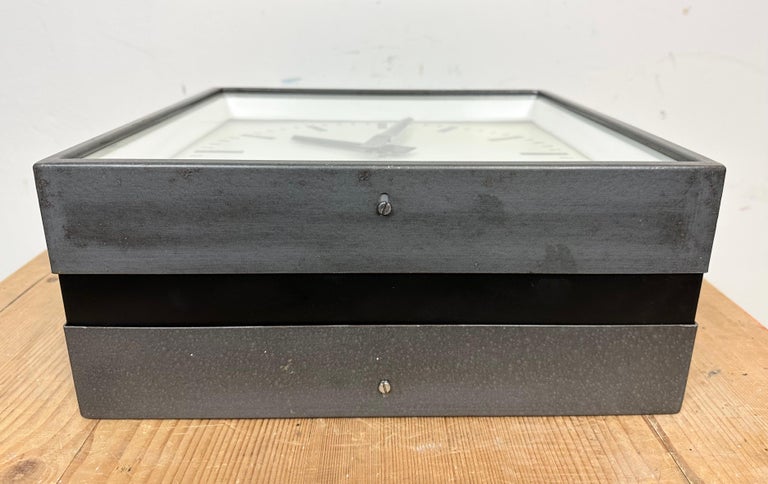 Industrial Square Double-Sided Factory Ceiling Clock from Pragotron ...