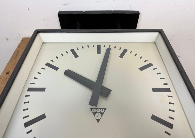 Industrial Square Double-Sided Factory Ceiling Clock from Pragotron ...
