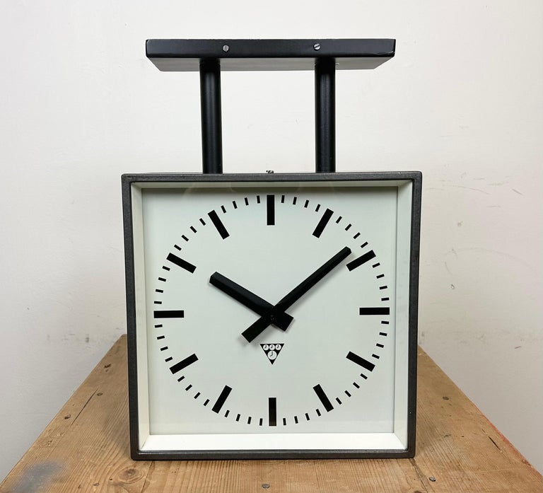 Industrial Square Double-Sided Factory Ceiling Clock from Pragotron ...