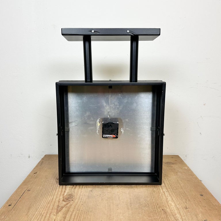 Industrial Square Double-Sided Factory Ceiling Clock from Pragotron ...