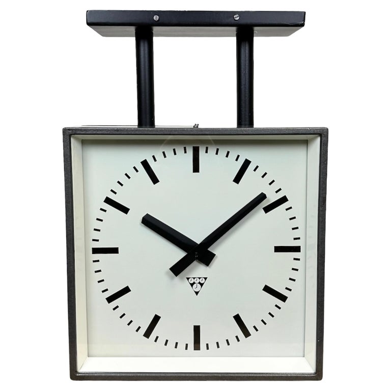 Industrial Square Double-Sided Factory Ceiling Clock from Pragotron ...