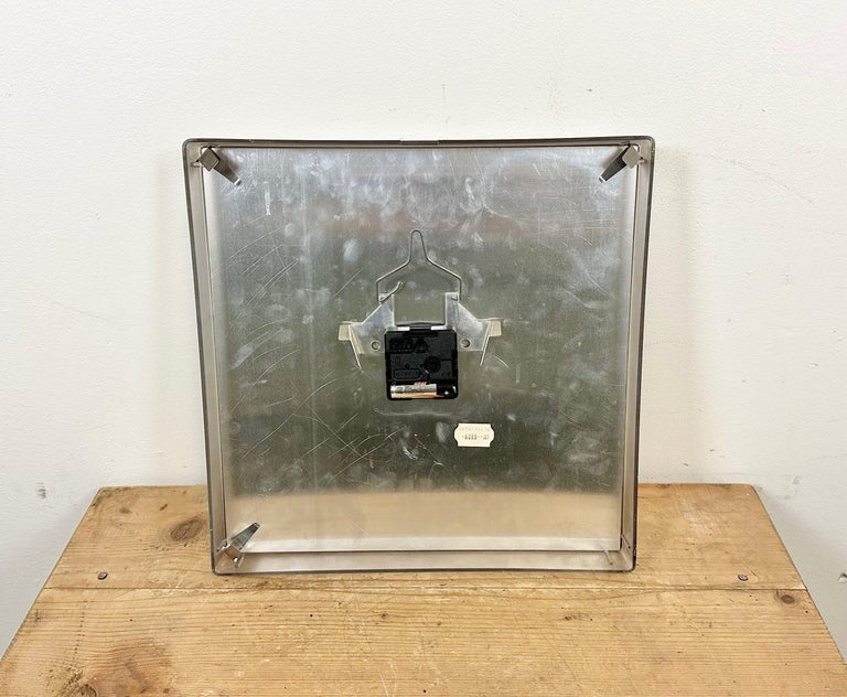Industrial Square Plexiglass Station Wall Clock from TN, 1970 at 1stDibs