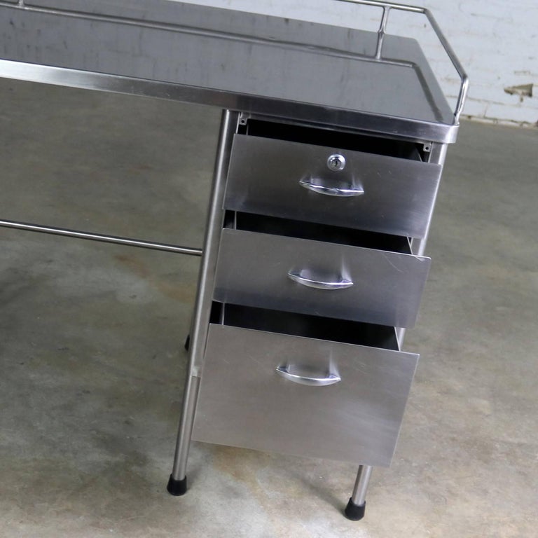 Industrial Stainless-Steel Writing Desk Vintage Medical For Sale at 1stDibs