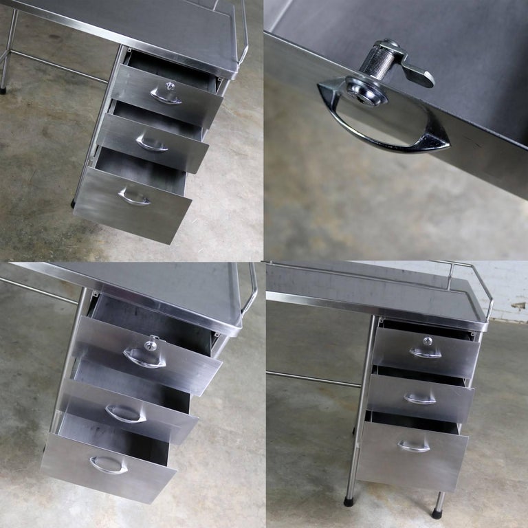 Industrial Stainless-Steel Writing Desk Vintage Medical For Sale at 1stDibs