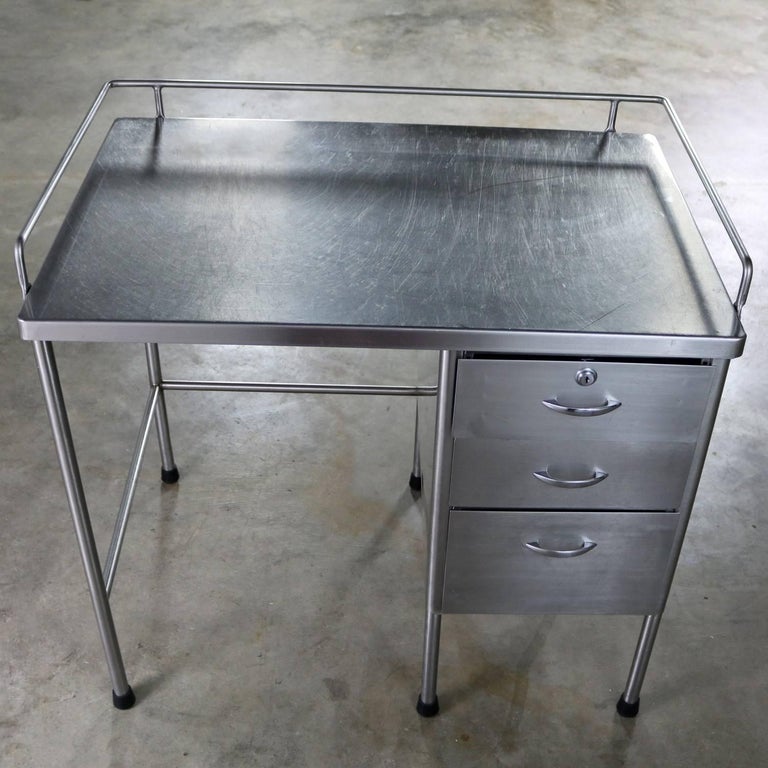 Industrial Stainless-Steel Writing Desk Vintage Medical For Sale at 1stDibs