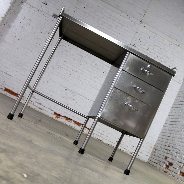 Industrial Stainless-Steel Writing Desk Vintage Medical For Sale at 1stDibs