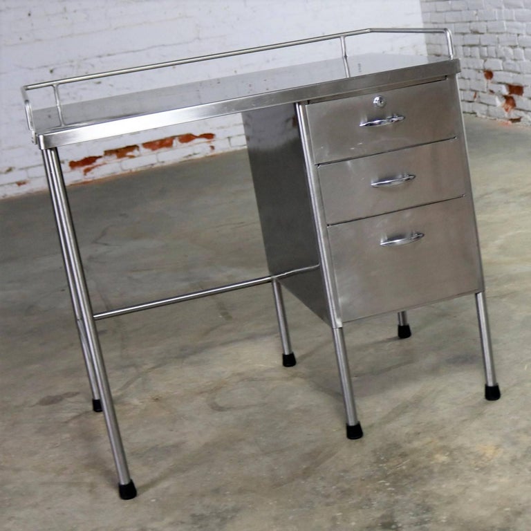 Industrial Stainless-Steel Writing Desk Vintage Medical For Sale at 1stDibs