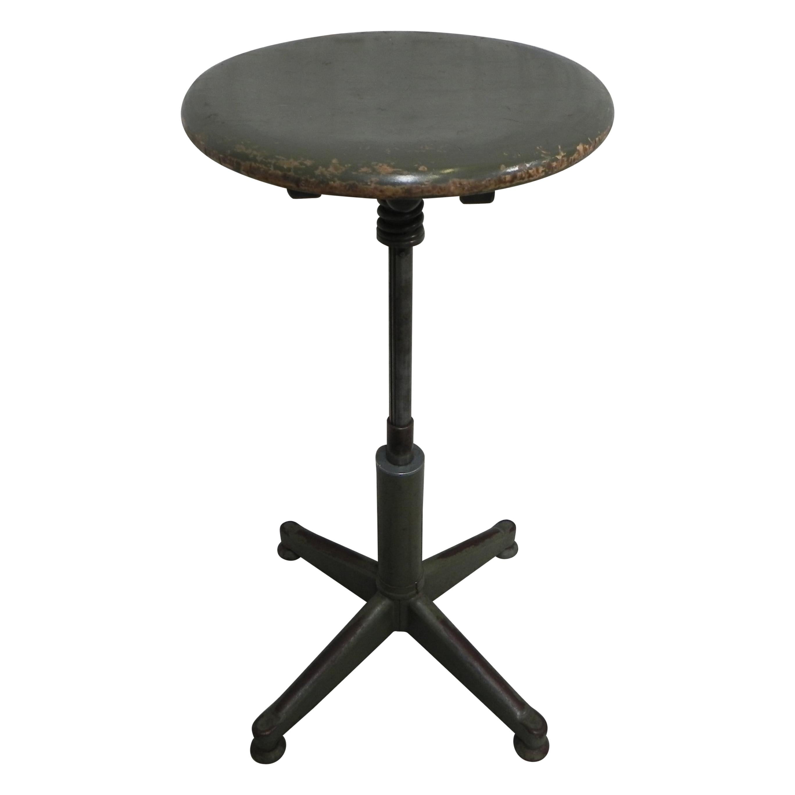 Industrial Stool with Adjustable Wooden Screw Top at 1stdibs