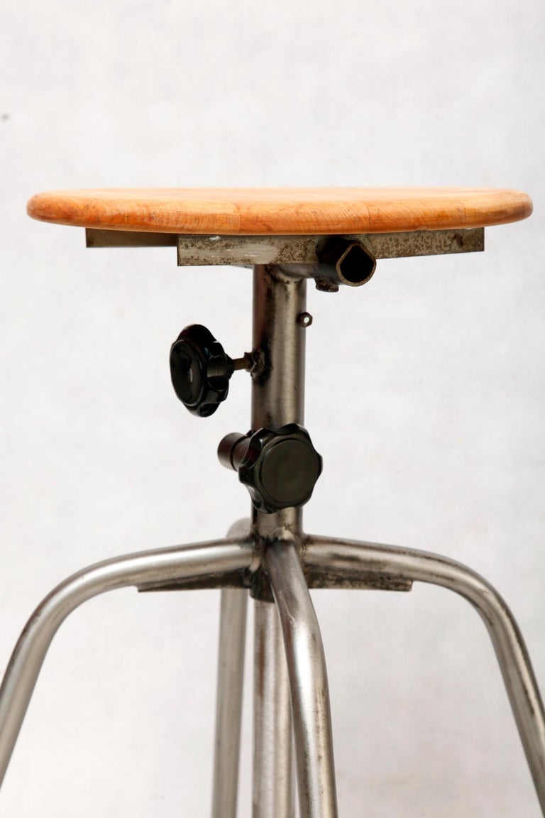Industrial Steel Work Stool, Poland, 1970s For Sale at 1stDibs