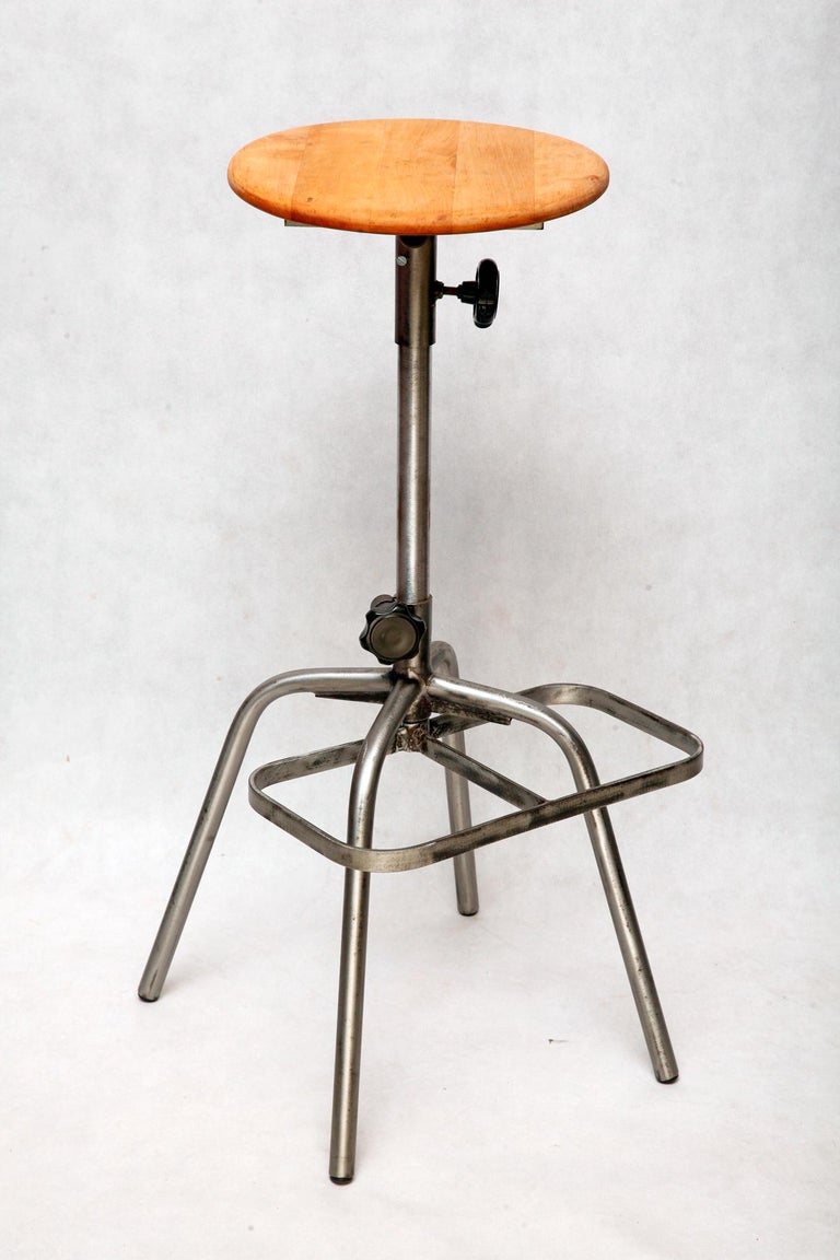Industrial Steel Work Stool, Poland, 1970s For Sale at 1stDibs