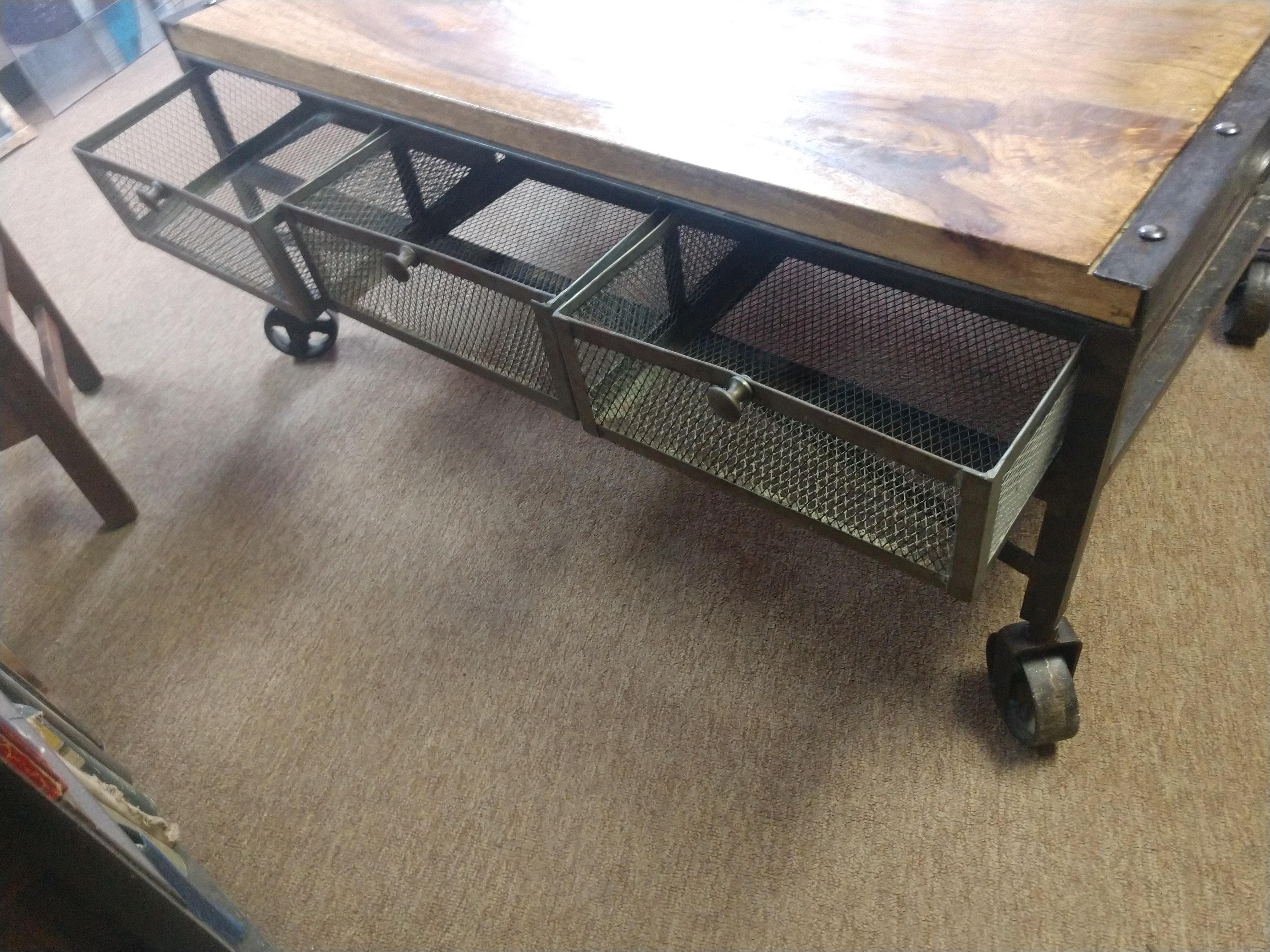 Industrial Style Loading Dock Cart Cocktail Table Six Wire Basket ...
