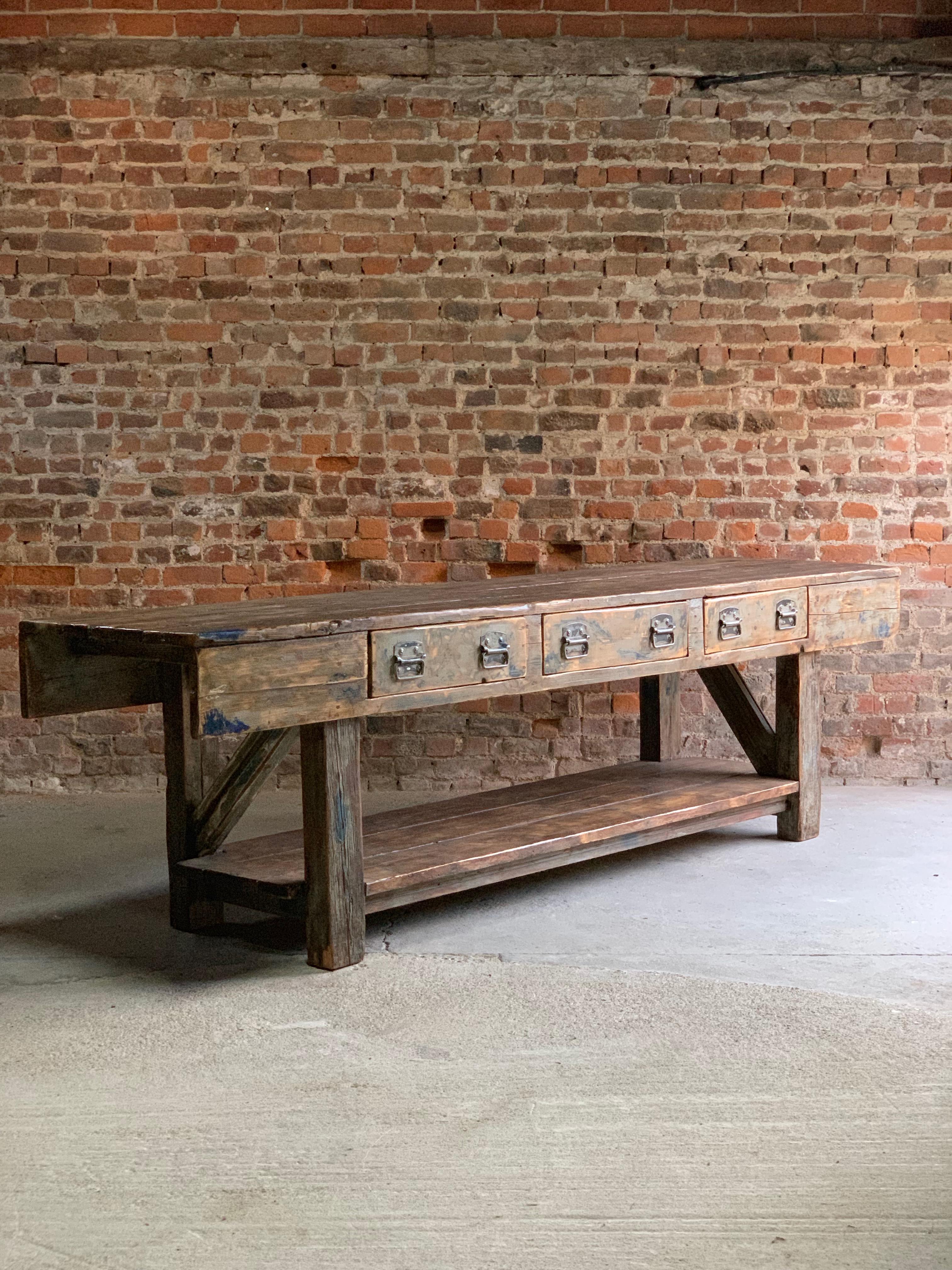 Industrial Table Oak and Pine Work Bench Sideboard Distressed Loft Style Antique at 1stDibs ...