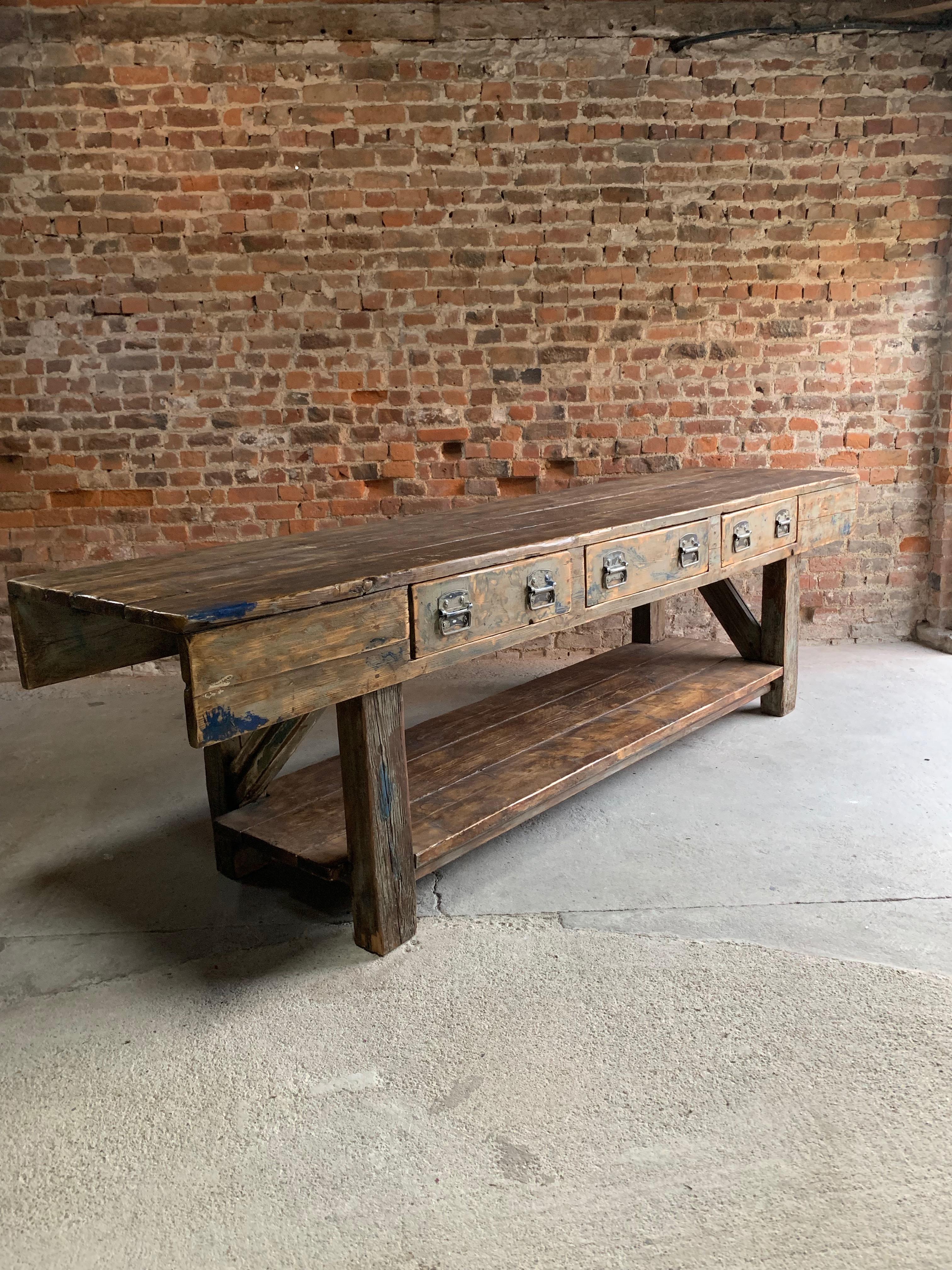 Industrial Table Oak and Pine Work Bench Sideboard Distressed Loft Style Antique at 1stDibs ...