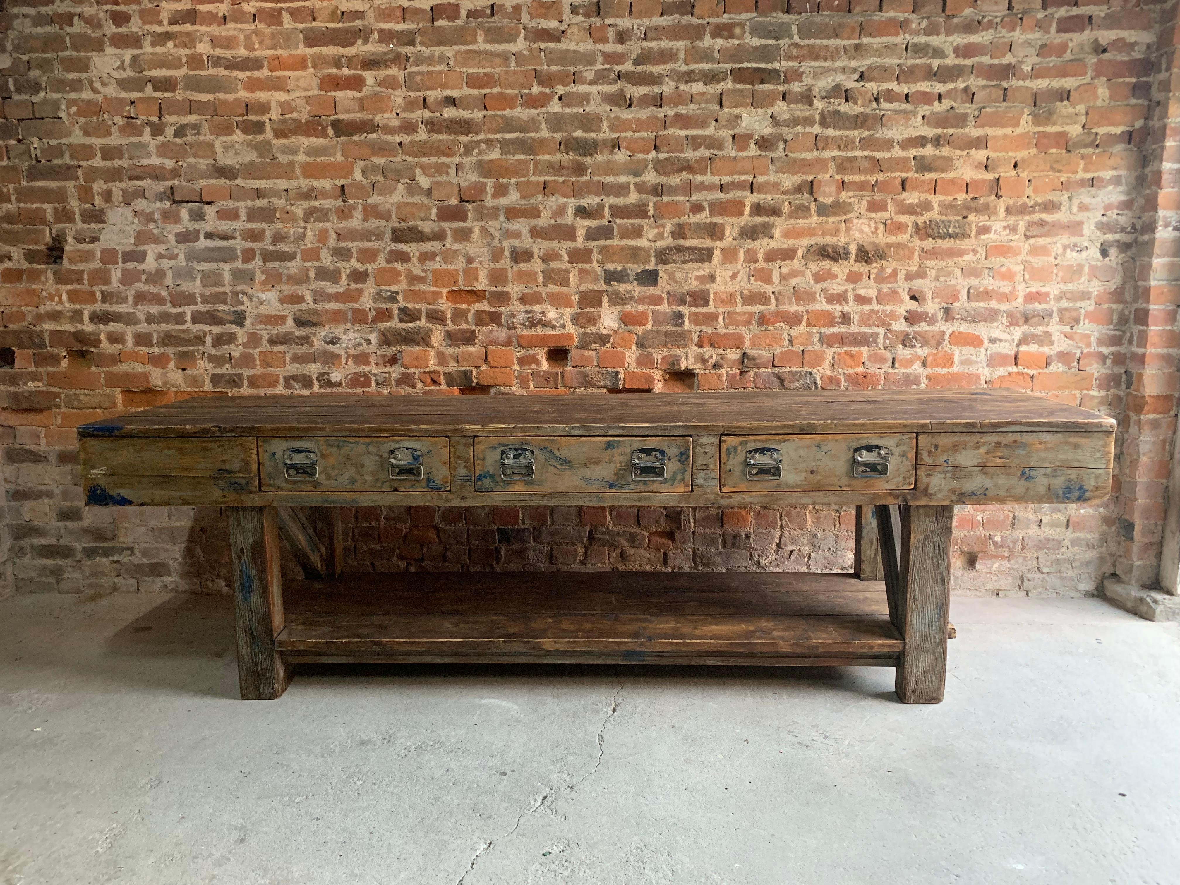 Industrial Table Oak and Pine Work Bench Sideboard Distressed Loft Style Antique at 1stDibs ...