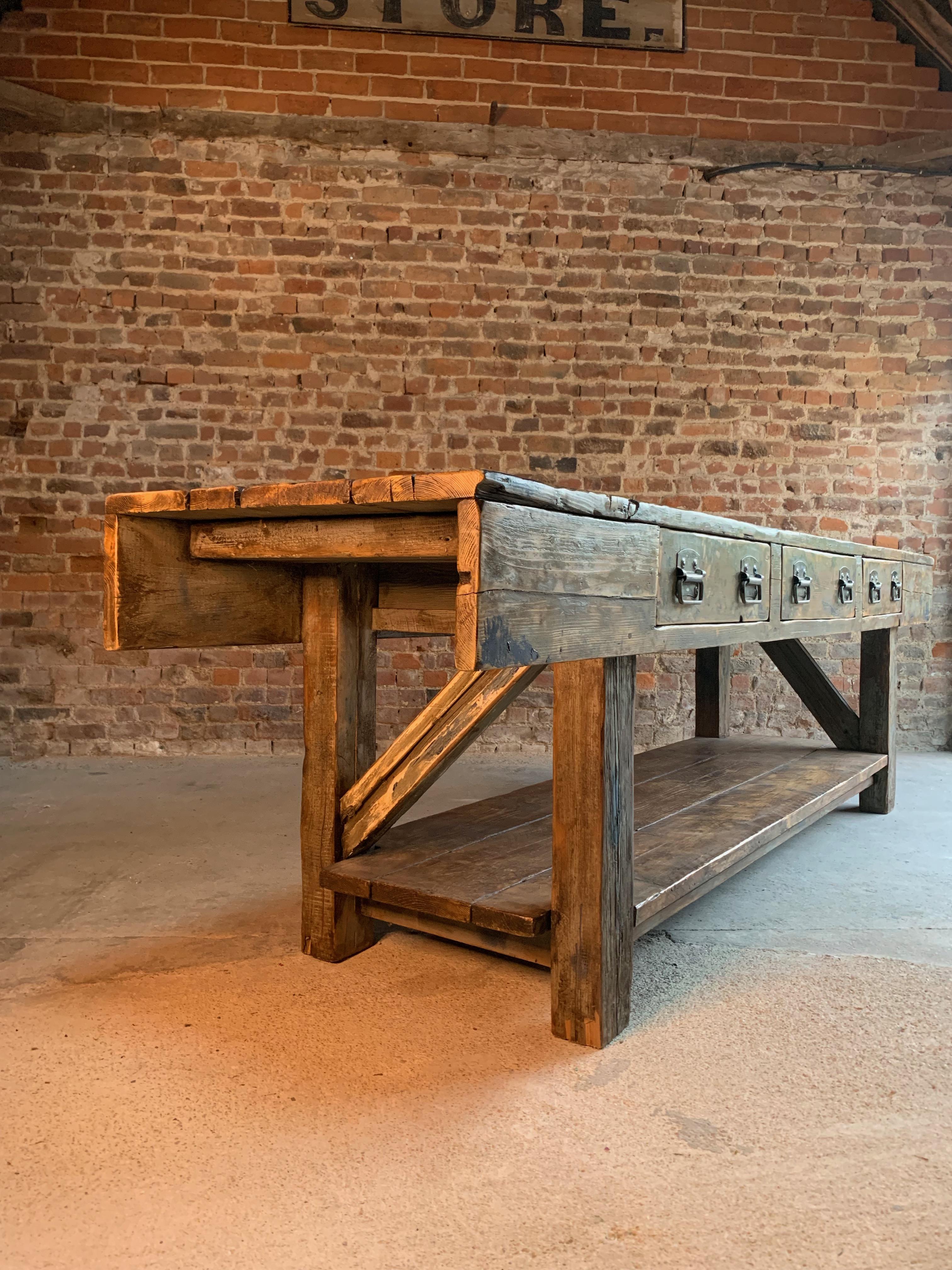 Industrial Table Oak and Pine Work Bench Sideboard Distressed Loft Style Antique at 1stDibs ...