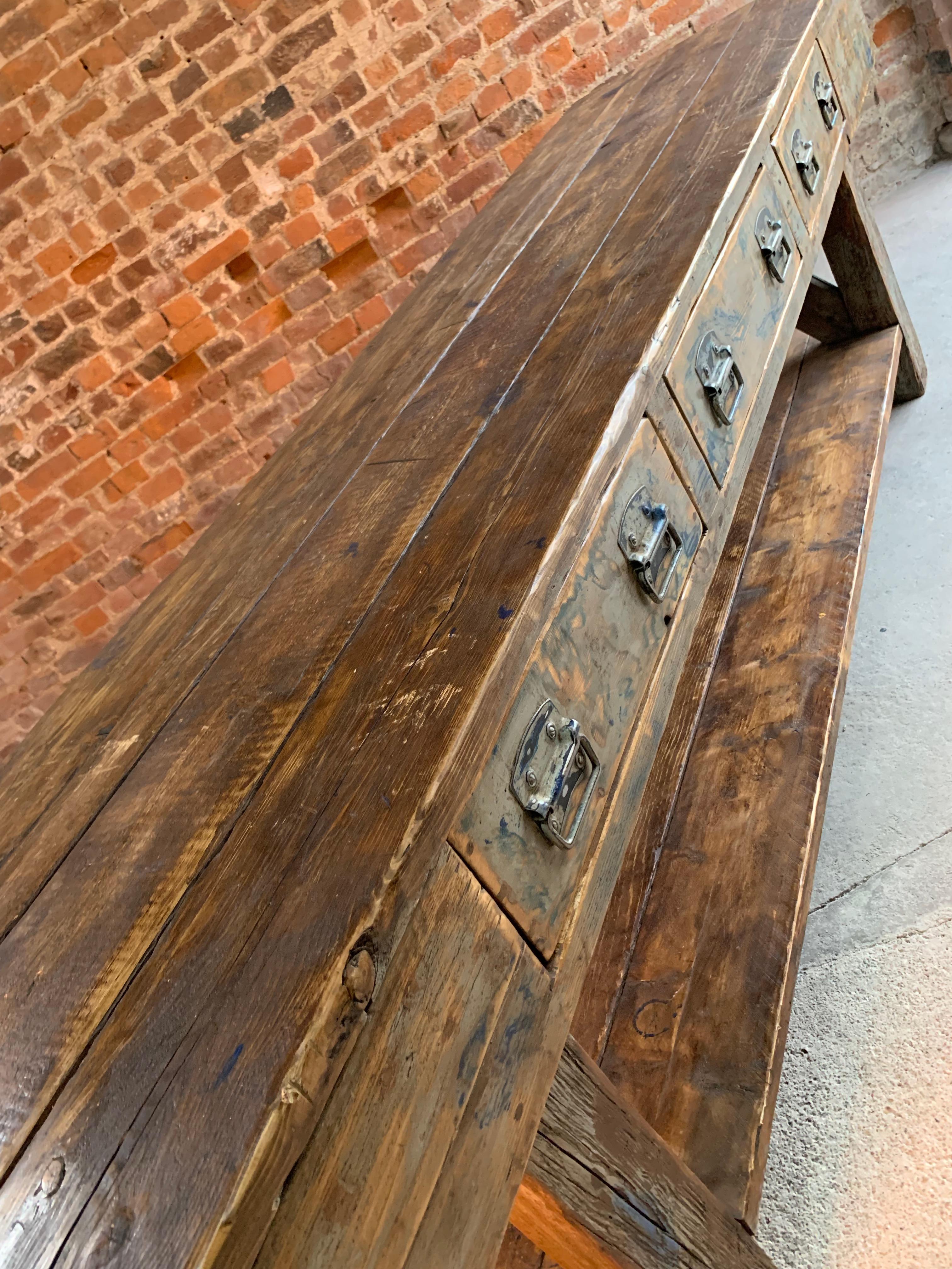 Industrial Table Oak and Pine Work Bench Sideboard Distressed Loft Style Antique at 1stDibs ...