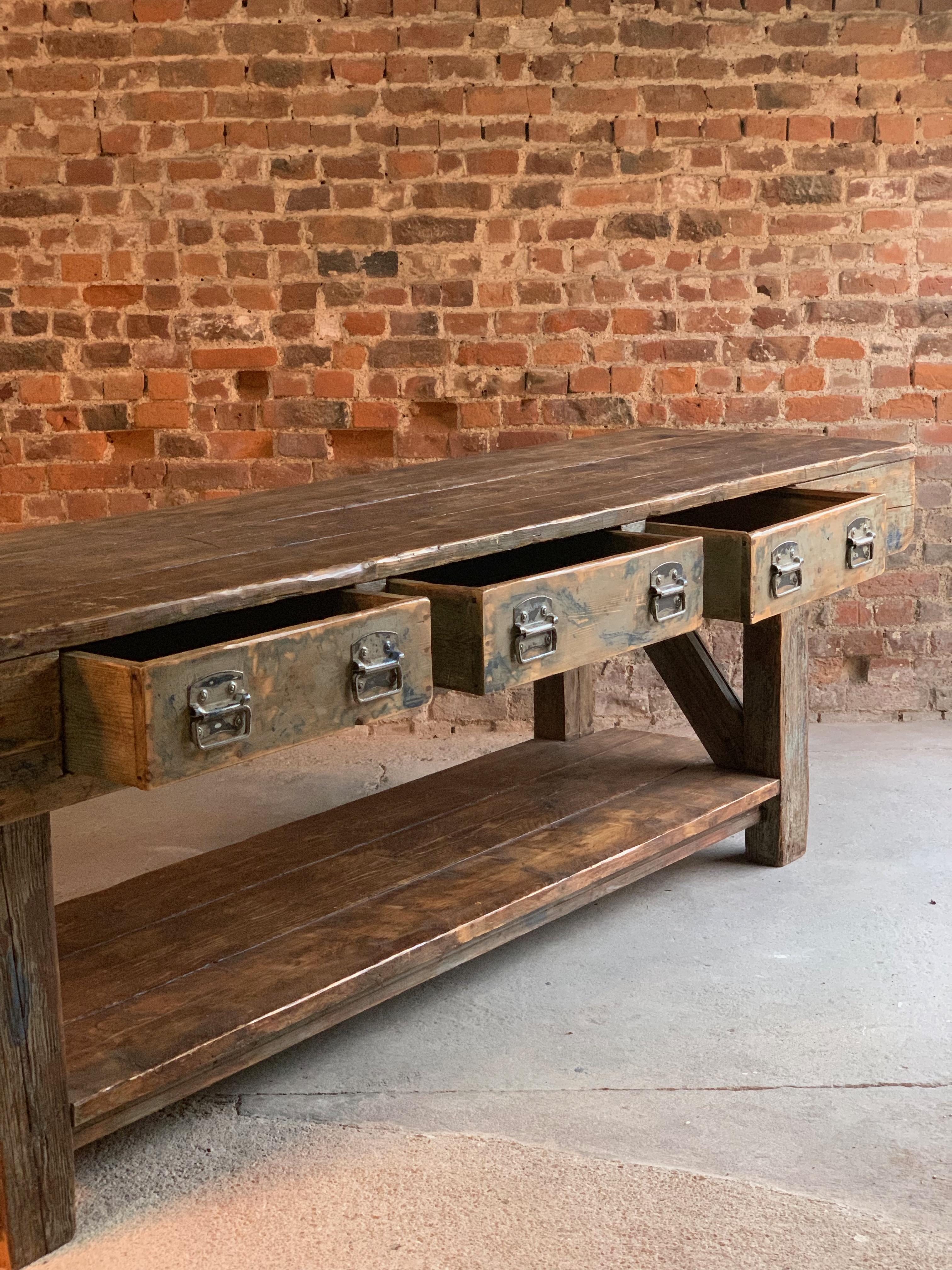 Industrial Table Oak and Pine Work Bench Sideboard Distressed Loft Style Antique at 1stDibs ...