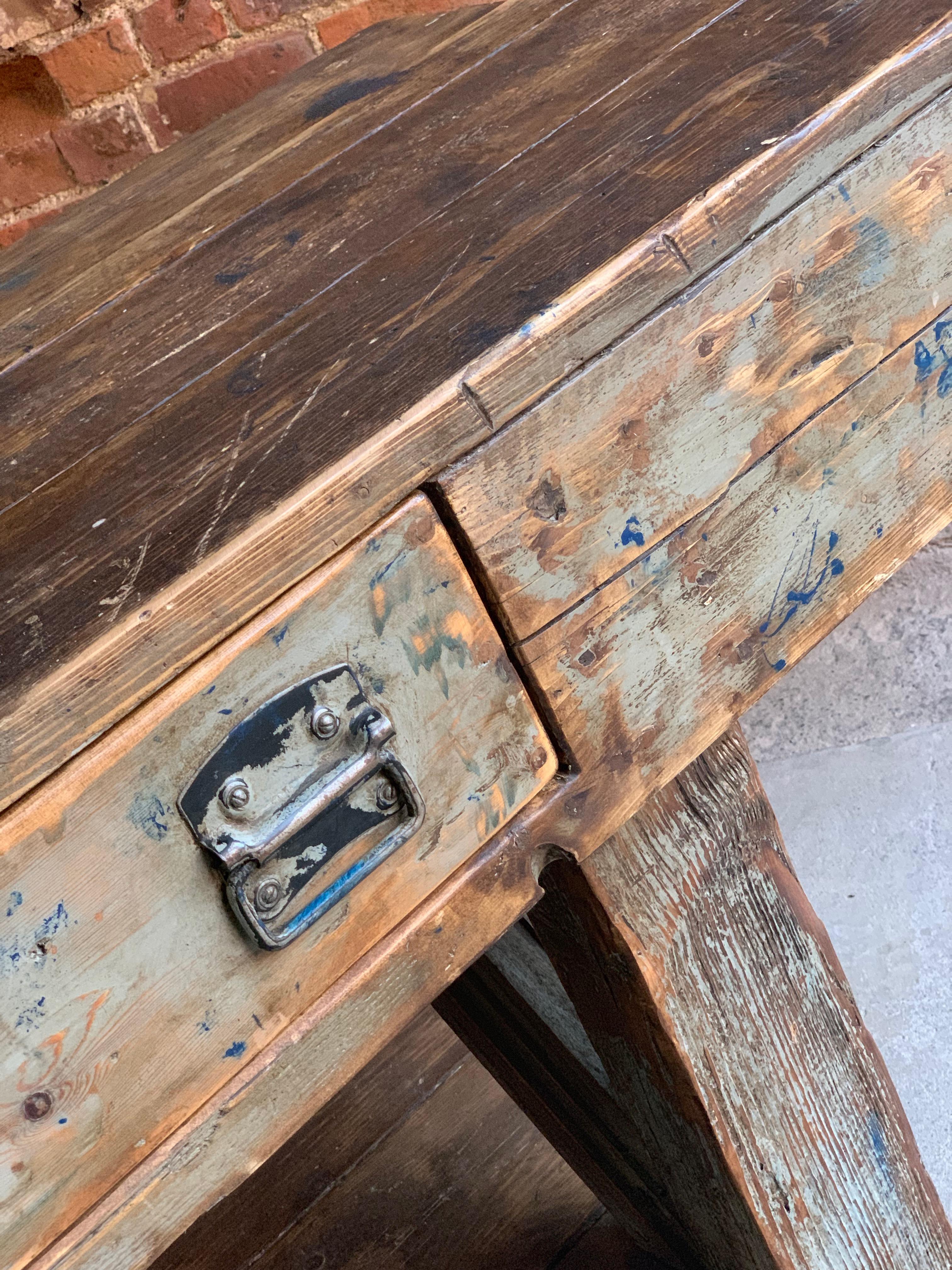 Industrial Table Oak and Pine Work Bench Sideboard Distressed Loft Style Antique at 1stDibs ...