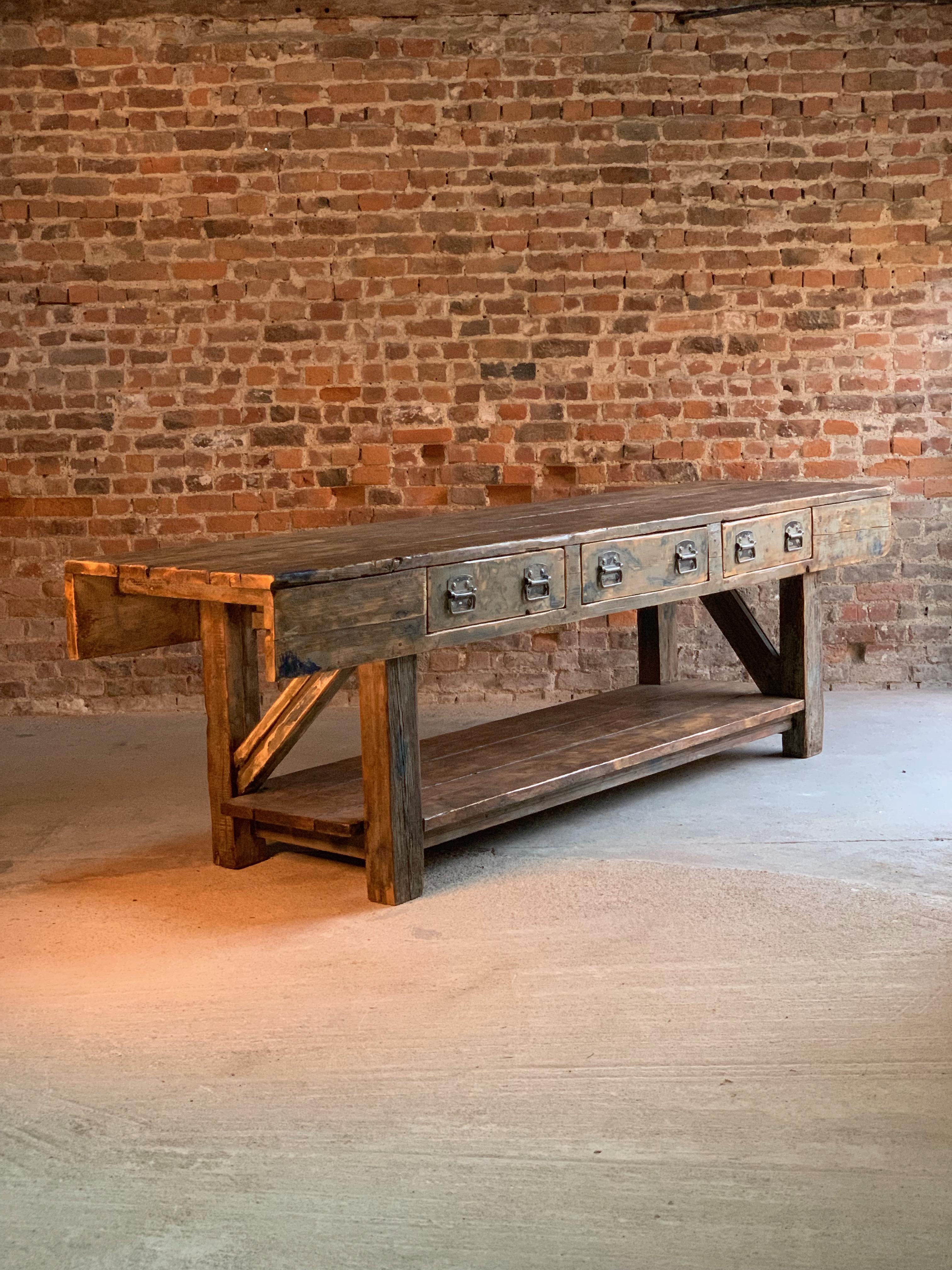 Industrial Table Oak and Pine Work Bench Sideboard Distressed Loft Style Antique at 1stDibs ...