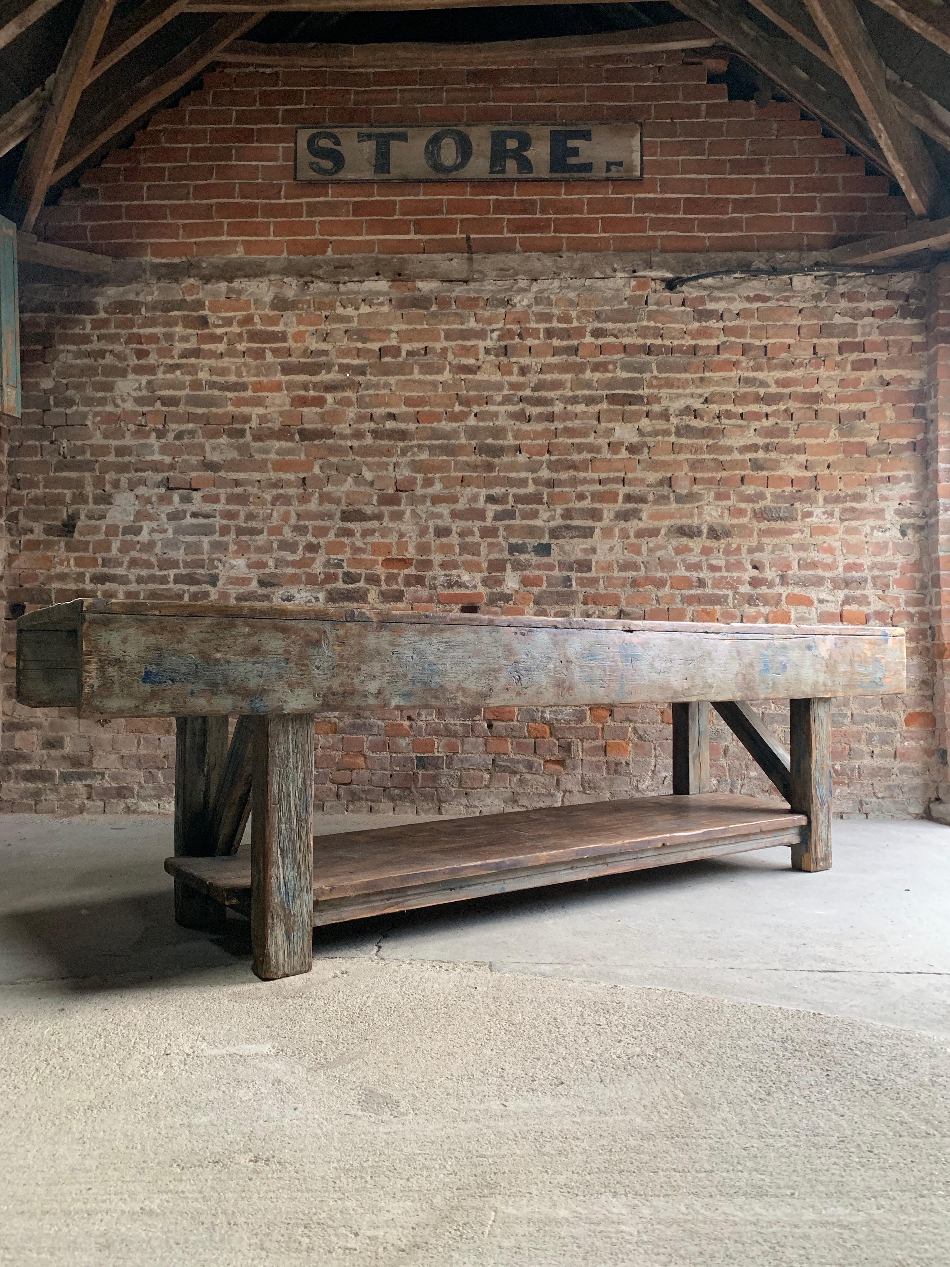 Industrial Table Oak and Pine Work Bench Sideboard Distressed Loft Style Antique at 1stDibs ...