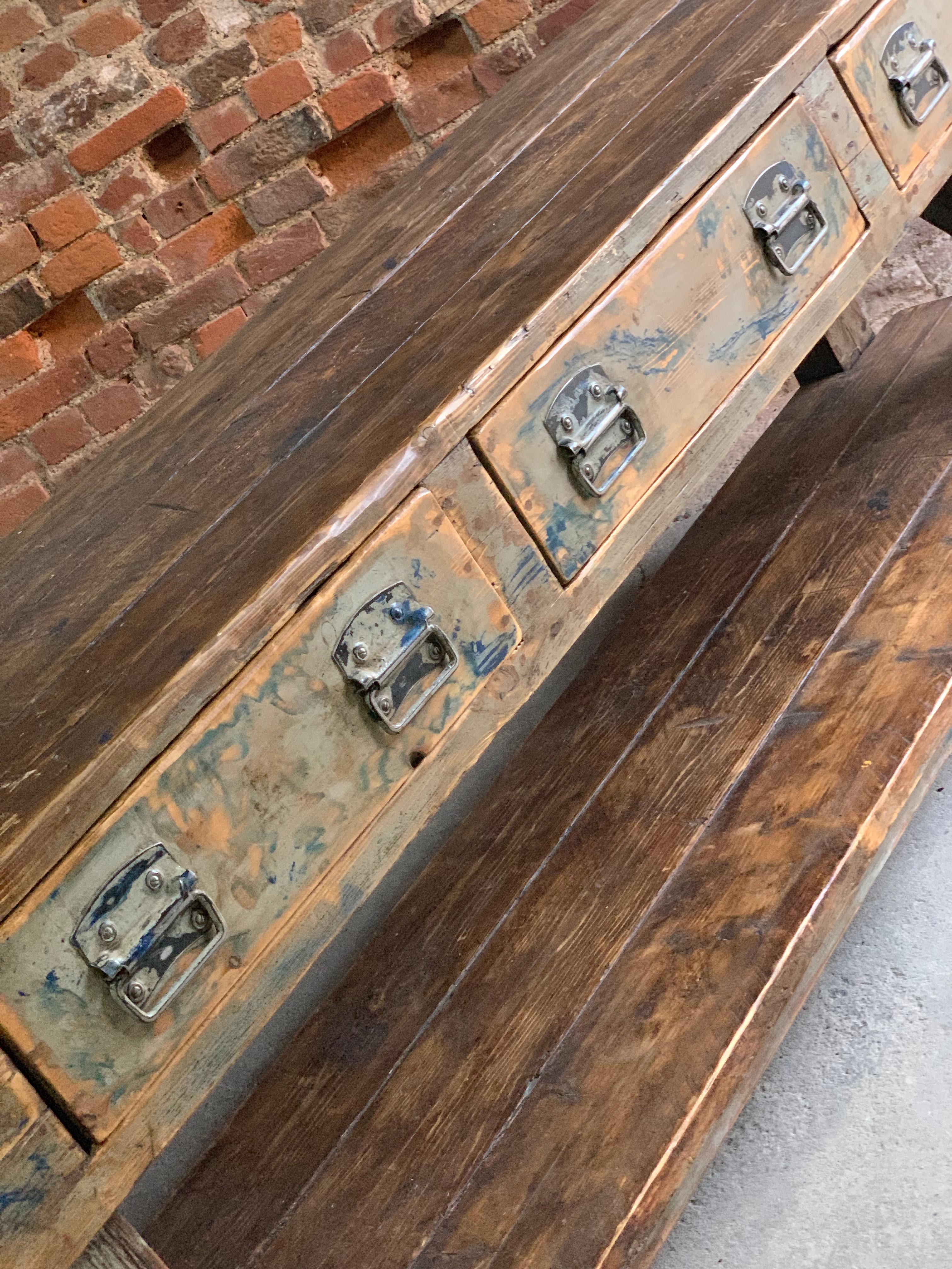 Industrial Table Oak and Pine Work Bench Sideboard Distressed Loft Style Antique at 1stDibs ...