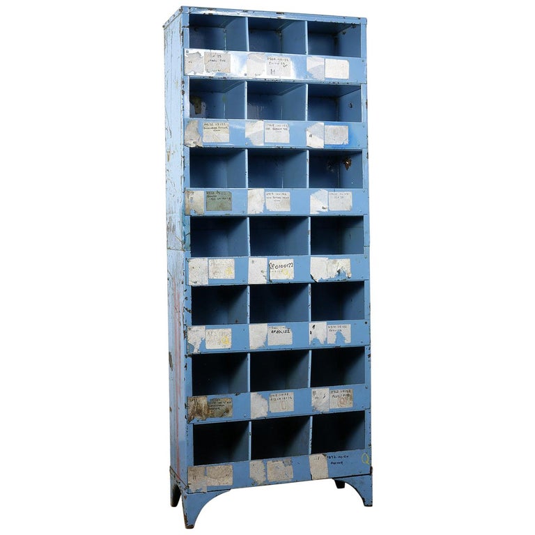 Industrial Tall Metal Blue Storage Unit, 20th Century For Sale at 1stDibs