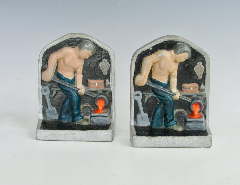 Industrial Theme Cast Aluminum Bookends For Sale at 1stDibs