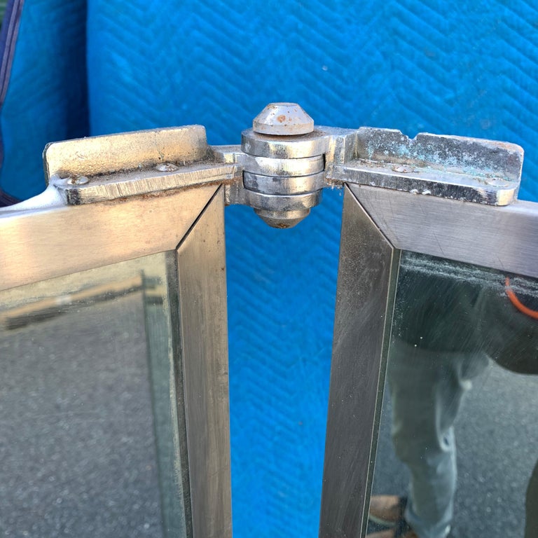 Industrial Three-Panel Mirror and Metal Folding Screen at 1stDibs