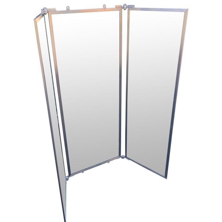 Industrial Three-Panel Mirror and Metal Folding Screen at 1stDibs