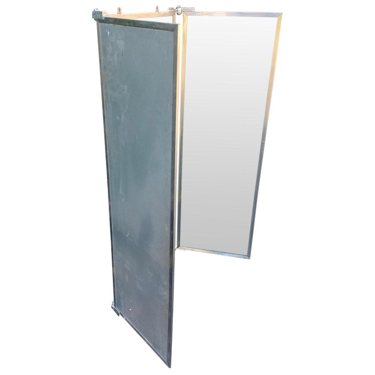 Industrial Three-Panel Mirror and Metal Folding Screen at 1stDibs