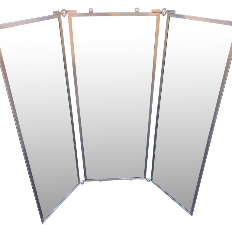 Industrial Three-Panel Mirror and Metal Folding Screen at 1stDibs