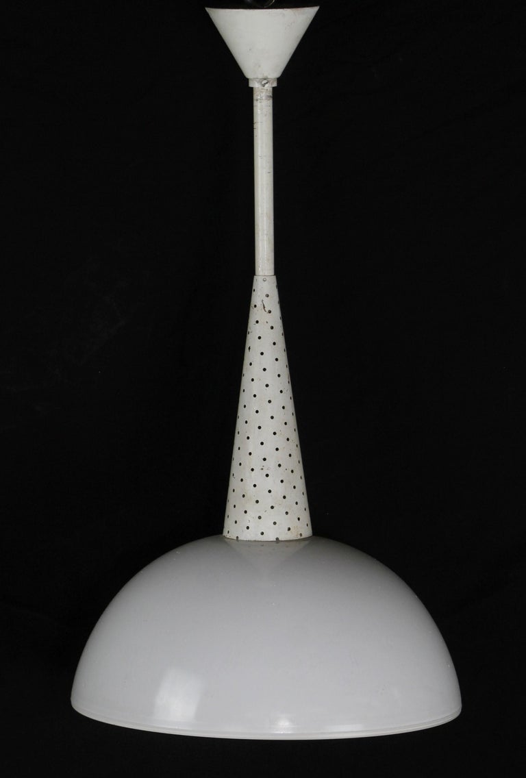 Industrial White Milk Glass and Steel Pendant Light with Glass Bottom ...