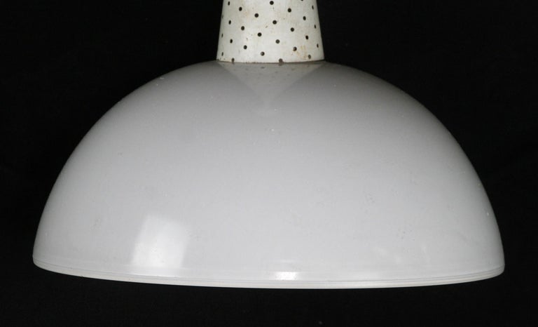Industrial White Milk Glass and Steel Pendant Light with Glass Bottom ...