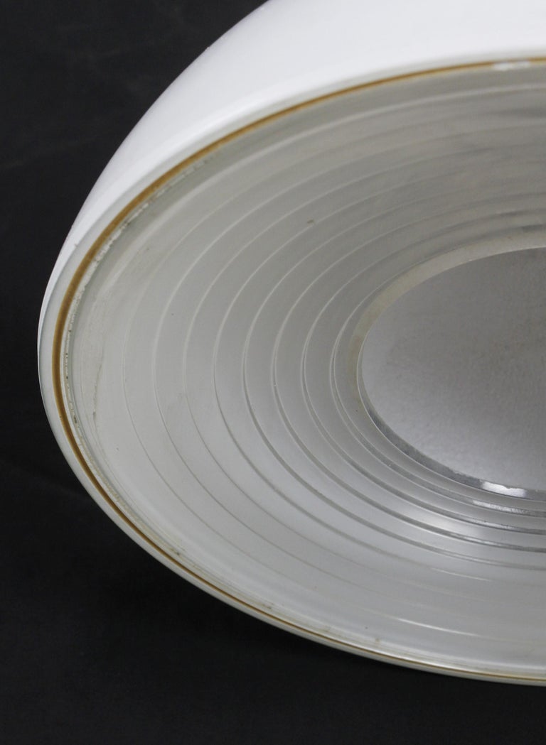 Industrial White Milk Glass and Steel Pendant Light with Glass Bottom ...