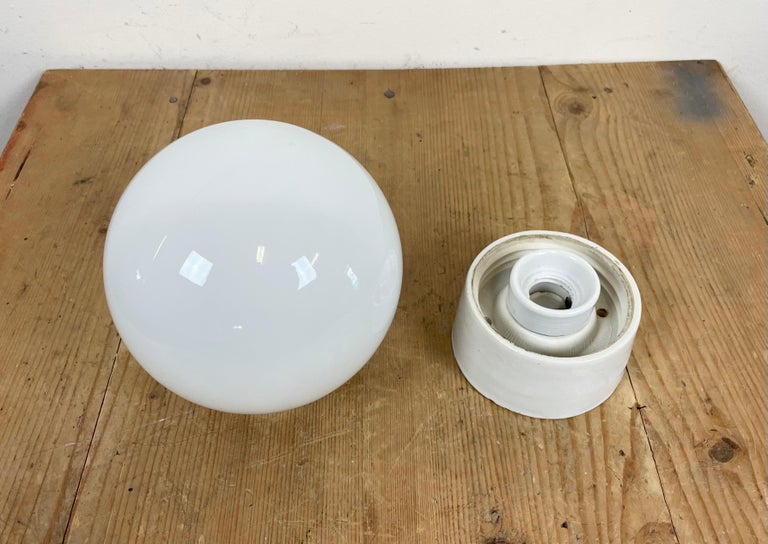 Industrial White Porcelain Ceiling Light with Milk Glass, 1970s For ...