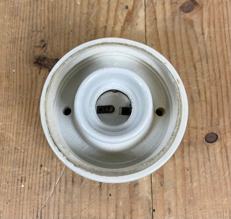 Industrial White Porcelain Ceiling Light with Milk Glass, 1970s For ...