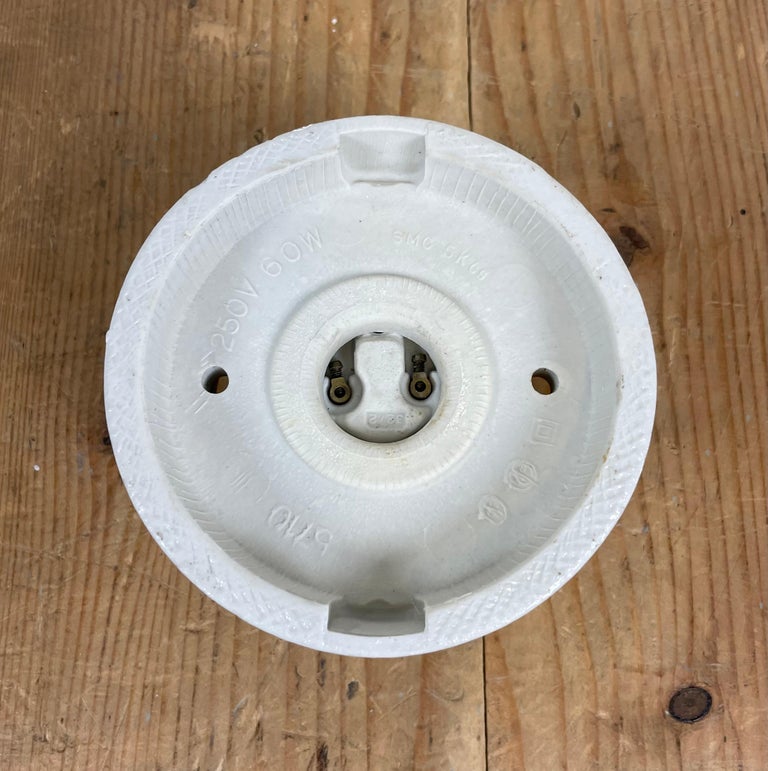 Industrial White Porcelain Ceiling Light with Milk Glass, 1970s For ...