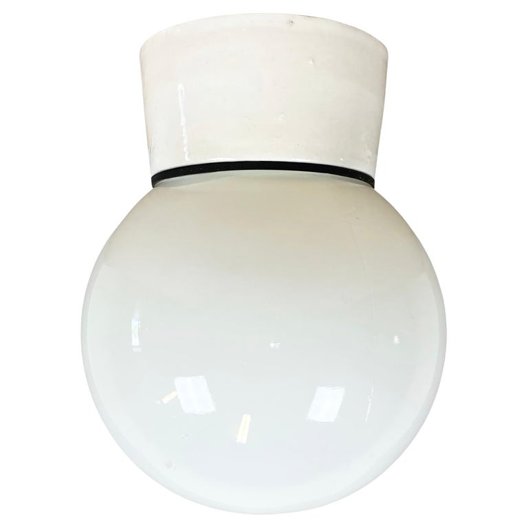 Industrial White Porcelain Ceiling Light with Milk Glass, 1970s For ...