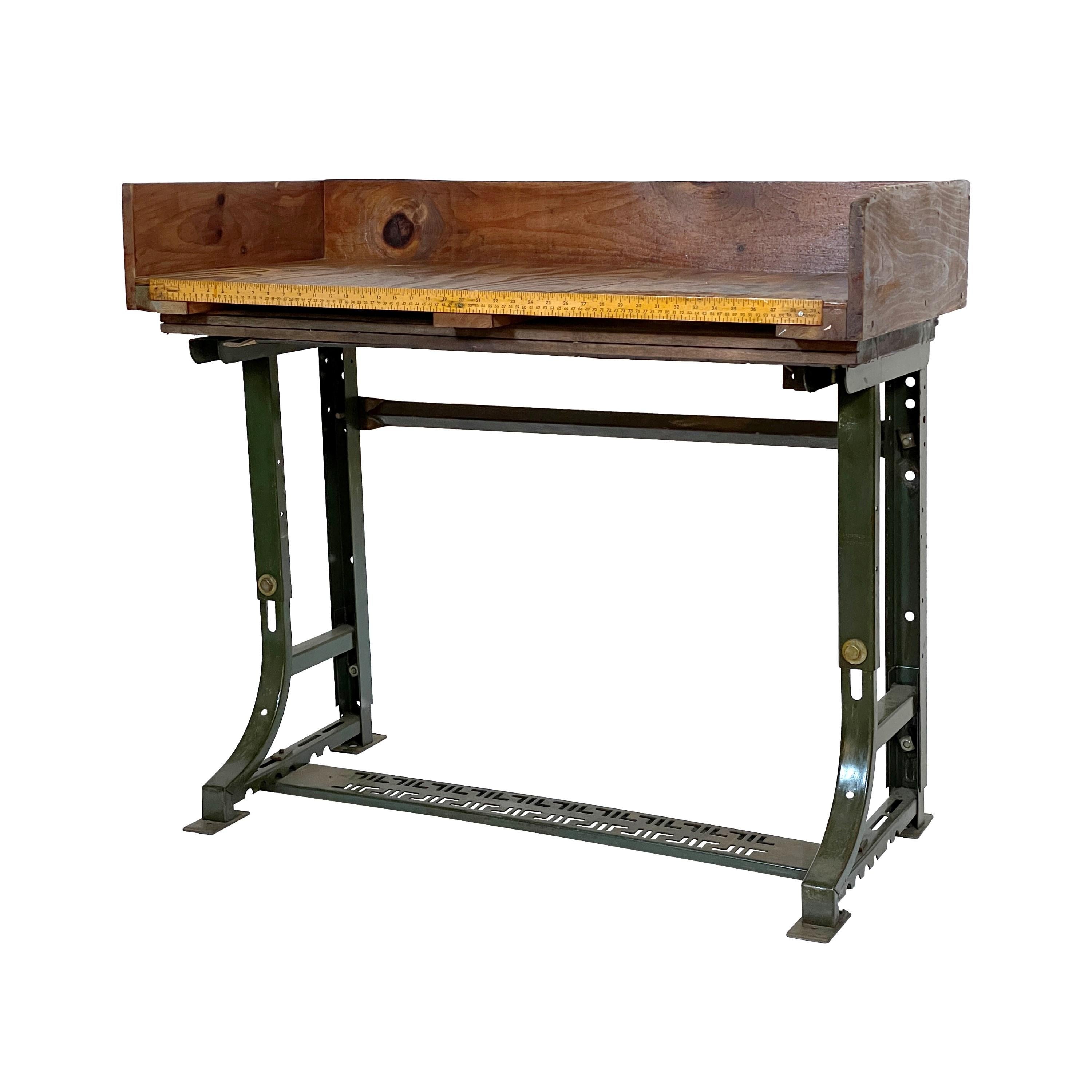 Industrial Wood Top Work Bench with Painted Steel Base For Sale at 1stDibs