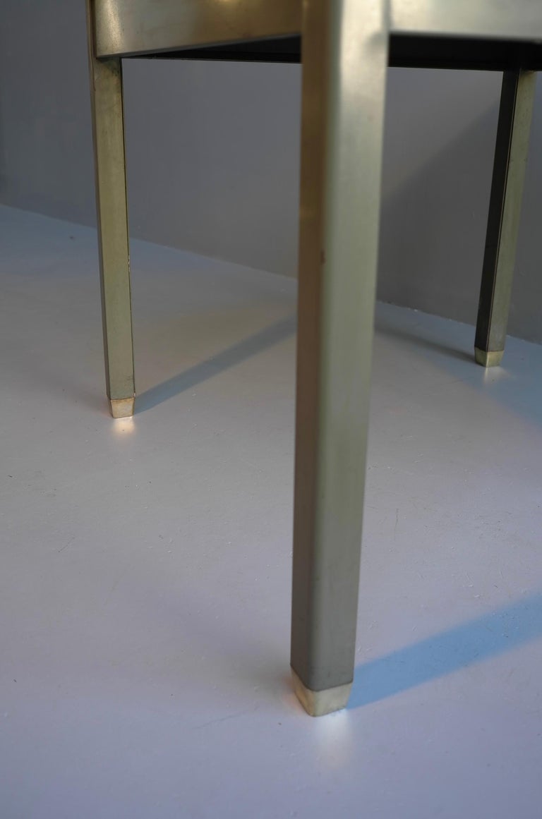 4x Industrial Work Table in Green Metal with Brass Feet and Rim ...