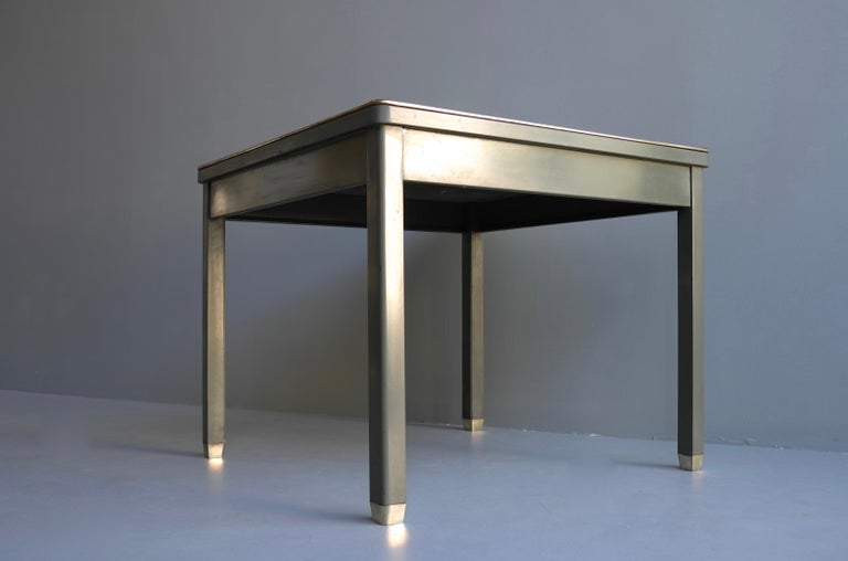 4x Industrial Work Table in Green Metal with Brass Feet and Rim ...