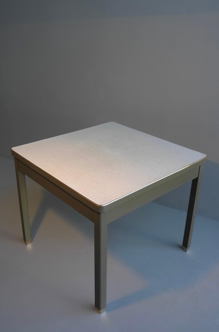 4x Industrial Work Table in Green Metal with Brass Feet and Rim ...