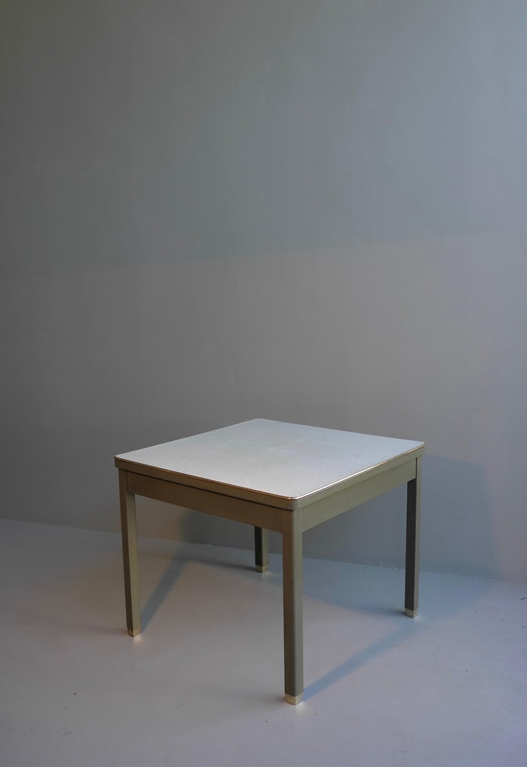 4x Industrial Work Table in Green Metal with Brass Feet and Rim ...