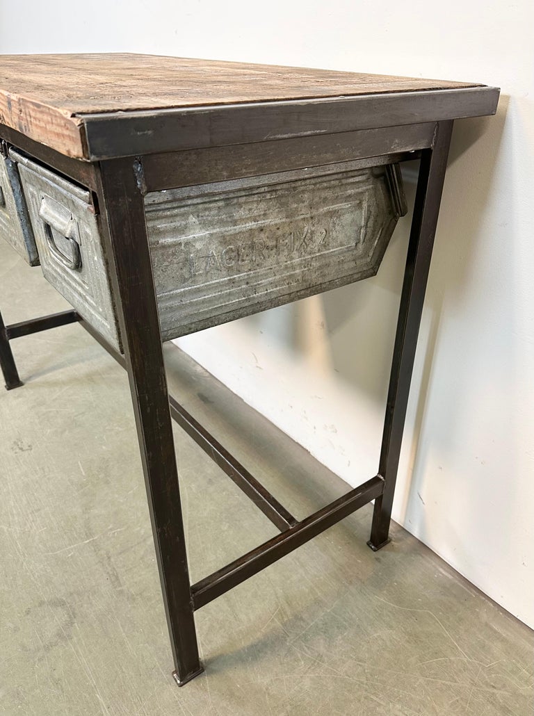 Industrial Worktable with Three Iron Drawers, 1960s For Sale at 1stDibs