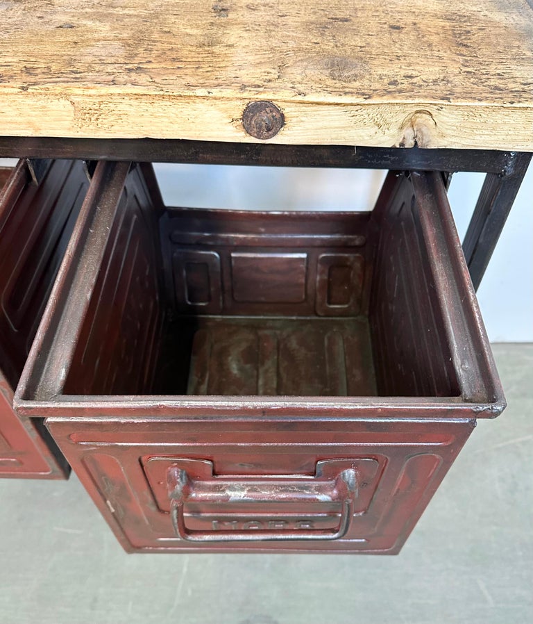 Industrial Worktable with Three Iron Drawers, 1960s For Sale at 1stDibs