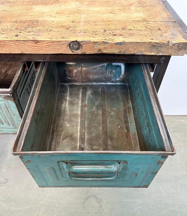Industrial Worktable with Three Iron Drawers, 1960s For Sale at 1stDibs