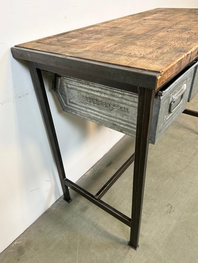 Industrial Worktable with Three Iron Drawers, 1960s For Sale at 1stDibs