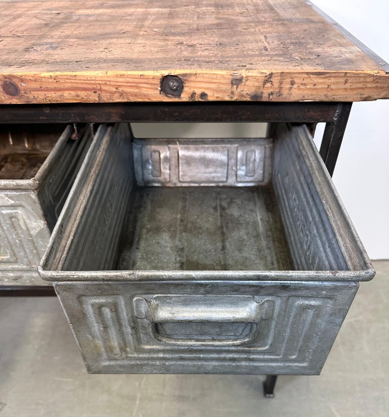 Industrial Worktable with Three Iron Drawers, 1960s For Sale at 1stDibs