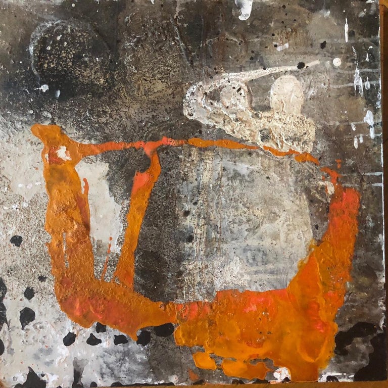 Ines Hildur German Artist Painter "Orange Shape" Mixed-Media on Wood ...